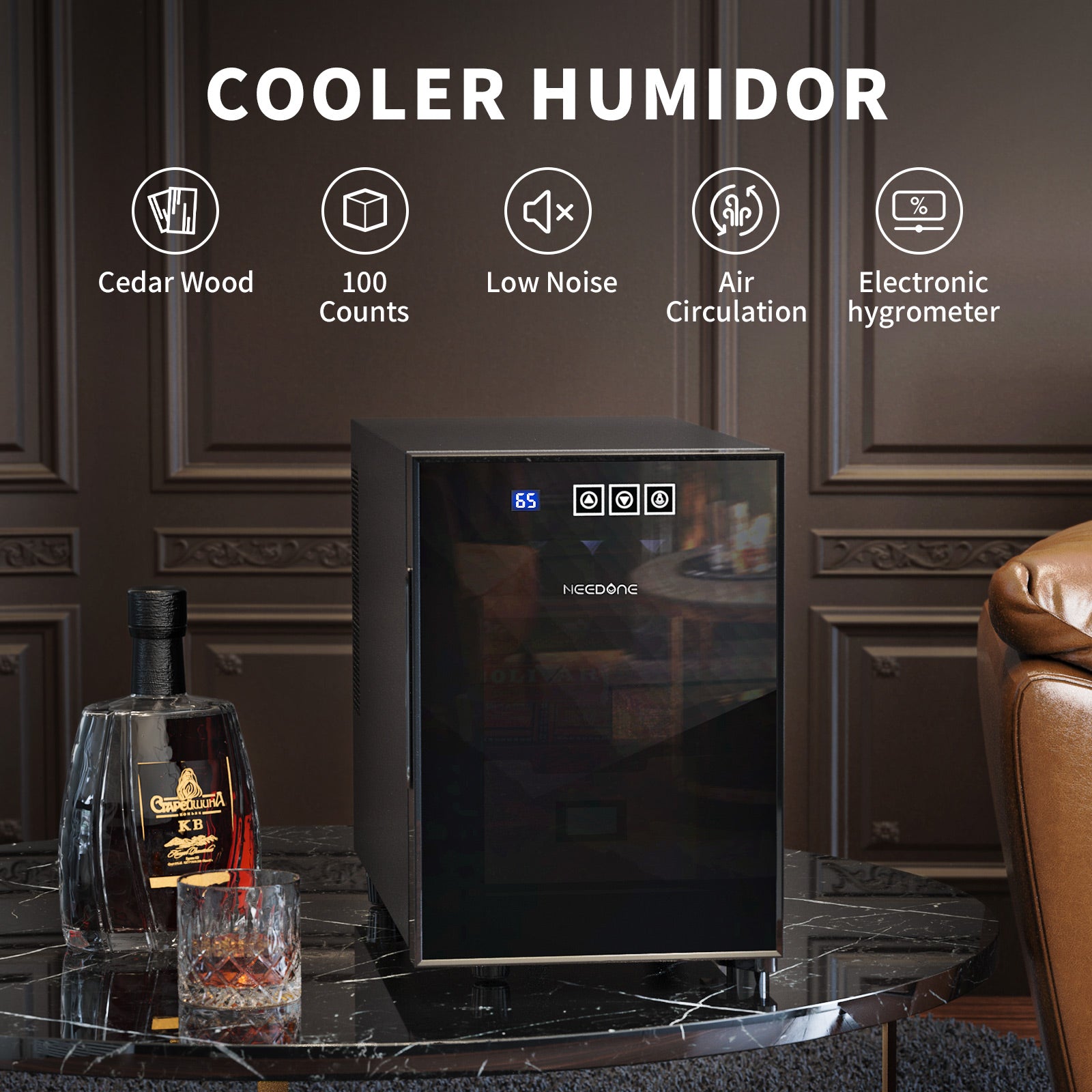 Cigar Humidor, 16L Cooling Electronic Cabinet - NEEDONE