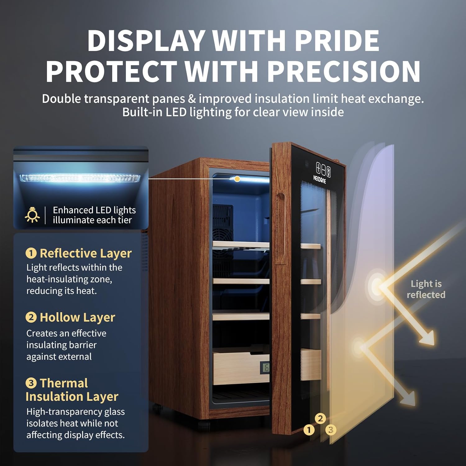 NO-48WD Cigar Humidor, 48L Wood Heating Cooling - NEEDONE