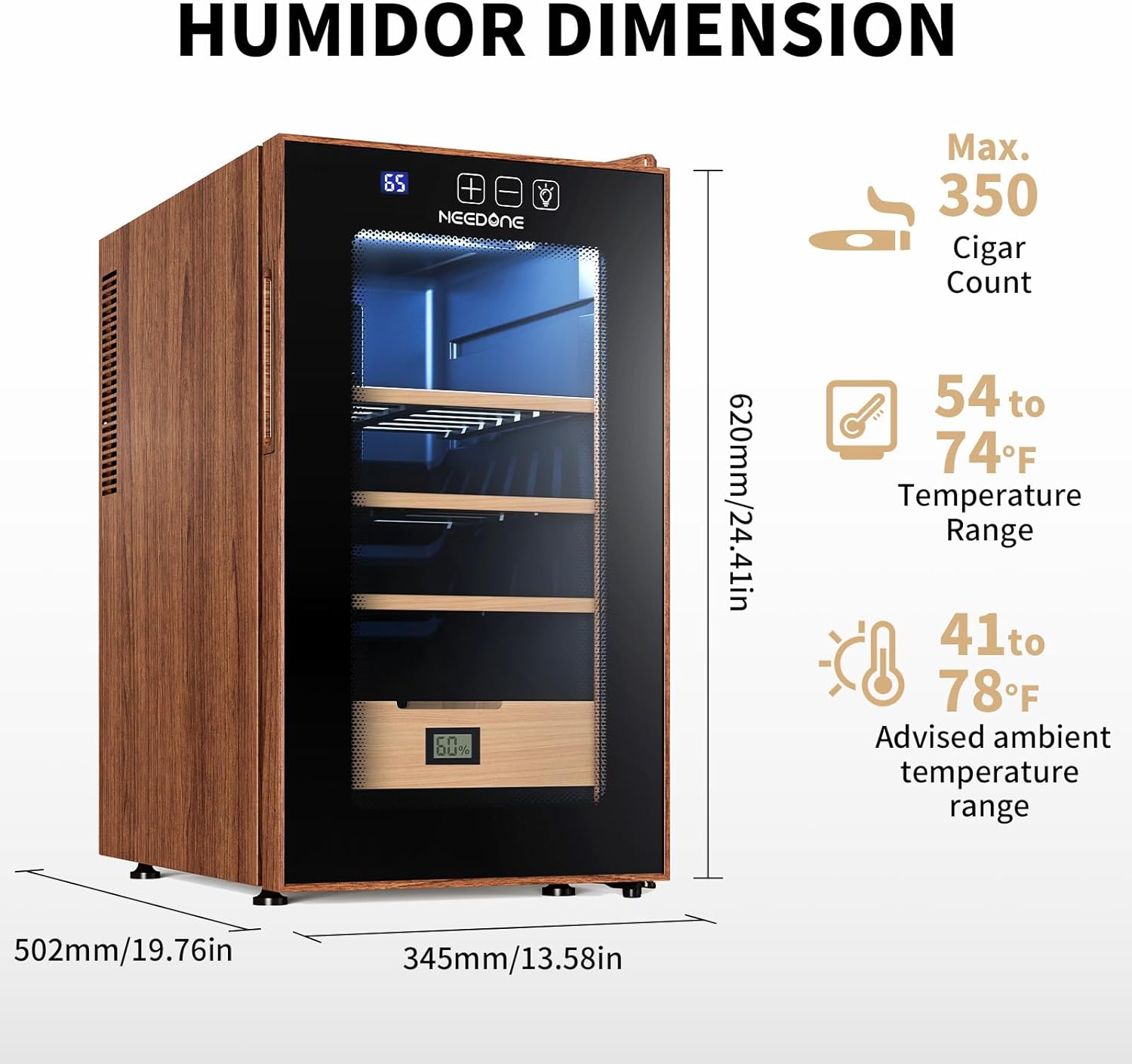 Cigar Humidor, Heating Cooling Wood Hygrometer - NEEDONE