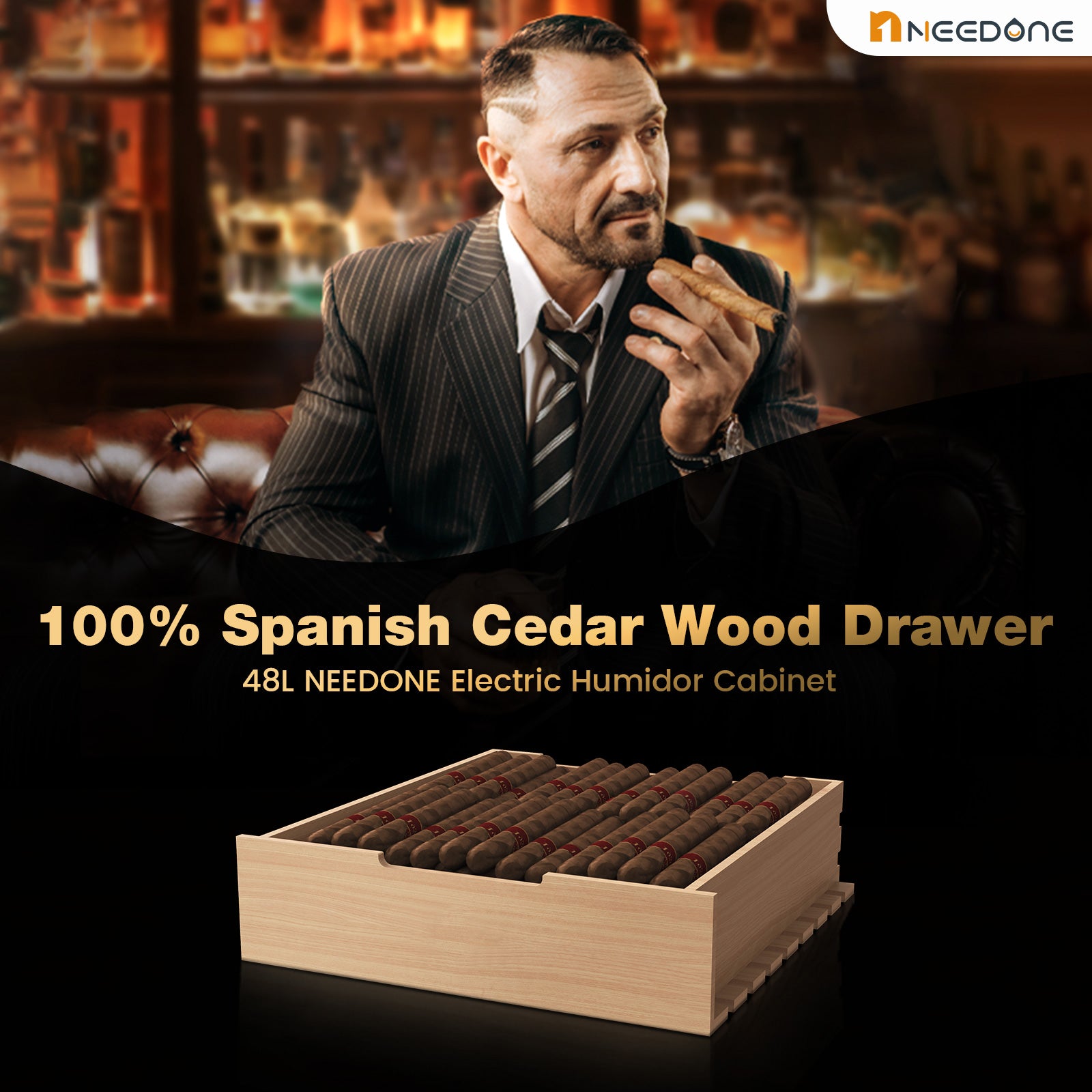 Cigar Tray, Spanish Cedar Wood Drawers 48L - NEEDONE