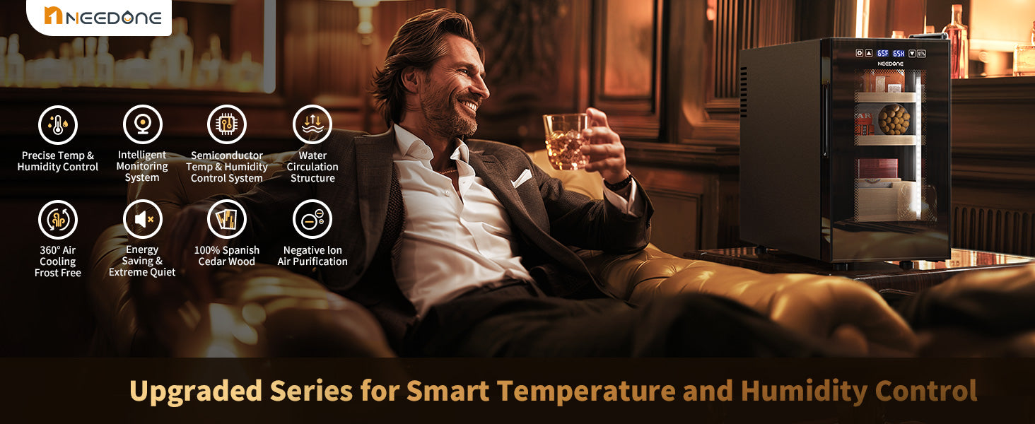 Cigar Humidor, 23L Temperature Humidity Control - NEEDONE