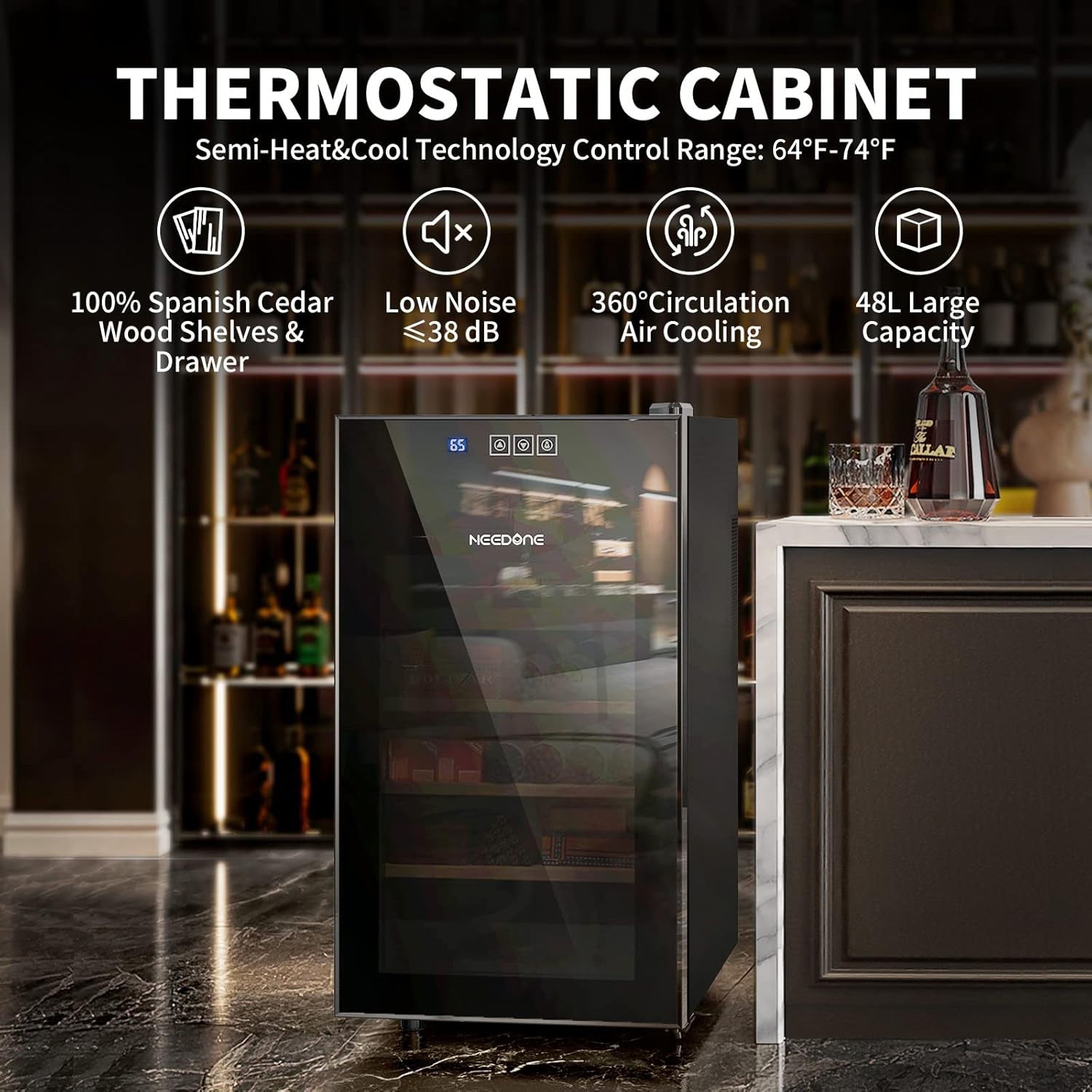 Cigar Humidor 48L Heating Cooling Cabinet - NEEDONE