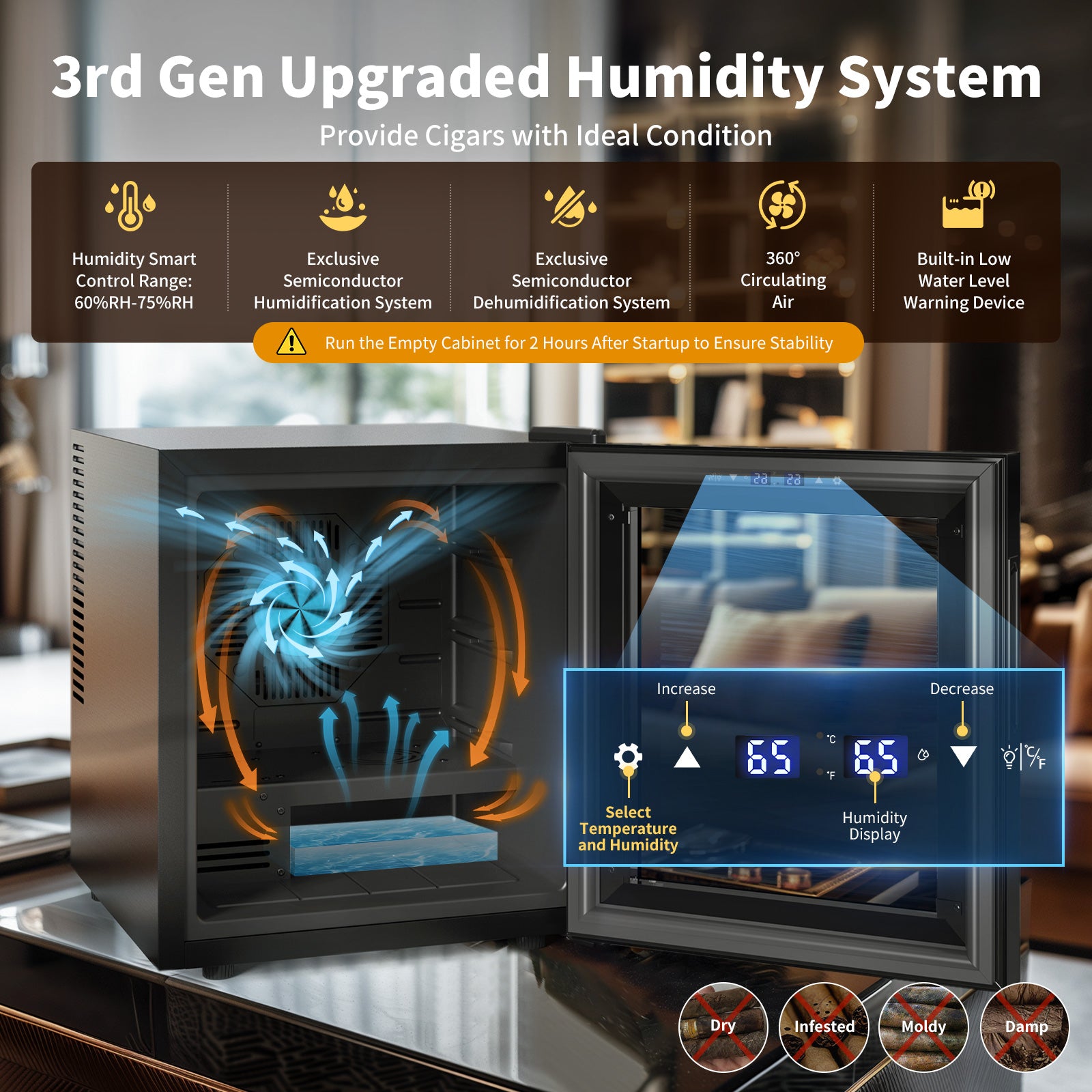Cigar Humidor, 48L Temperature Humidity Control - NEEDONE